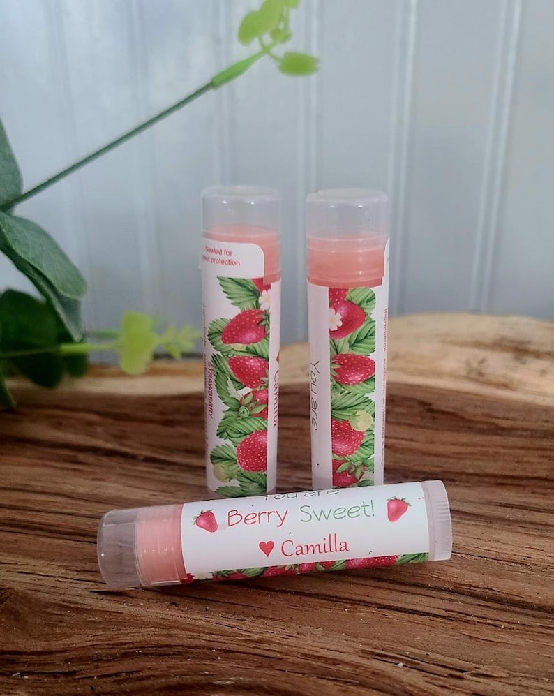 Custom Birthday Favors, Strawberry Chapstick, Personalized Lip Balm ...