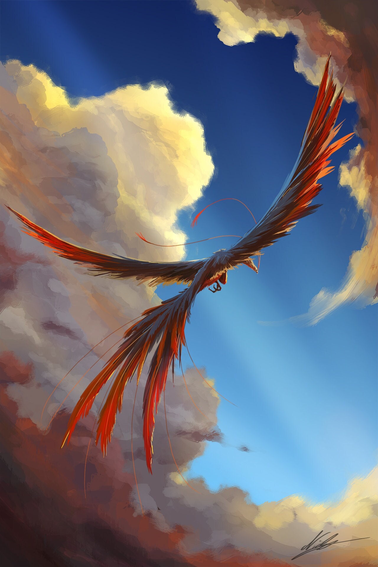 Print, Matte, Soaring Phoenix, Wall Art, Sky and Clouds, Original Gift ...