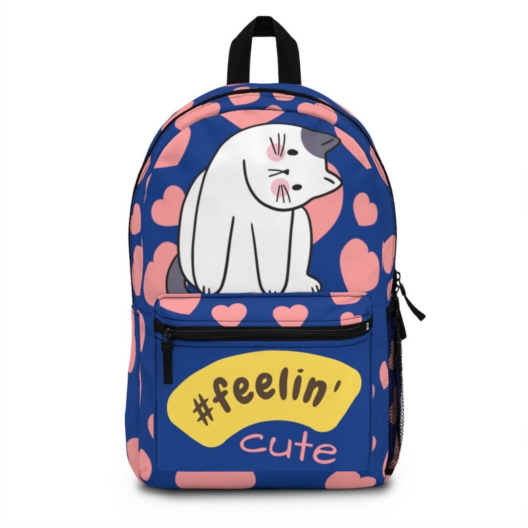 Feeling Cute Blue Backpack With Cat, Backpack for Teenagers With Cute ...