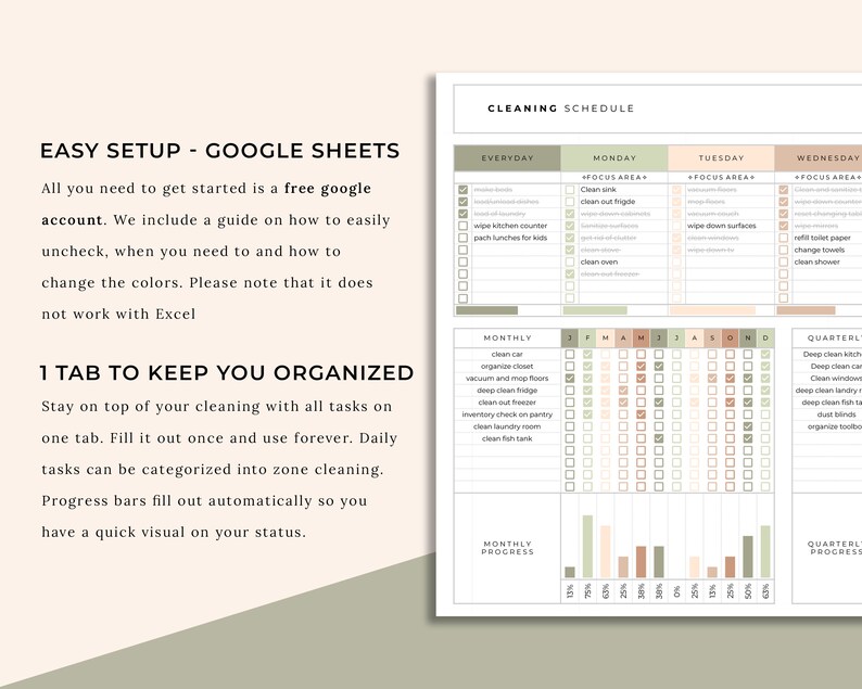 Cleaning Checklist Spreadsheet, Cleaning Schedule, Cleaning Tracker ...