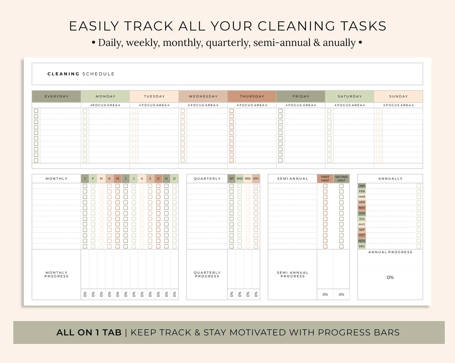 Cleaning Checklist Spreadsheet, Cleaning Schedule, Cleaning Tracker ...