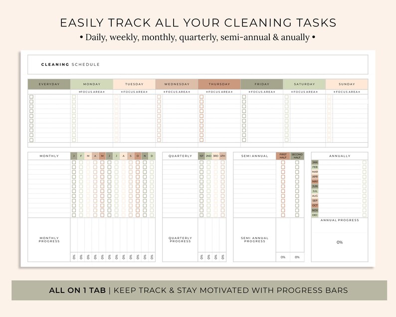 Cleaning Checklist Spreadsheet, Cleaning Schedule, Cleaning Tracker ...