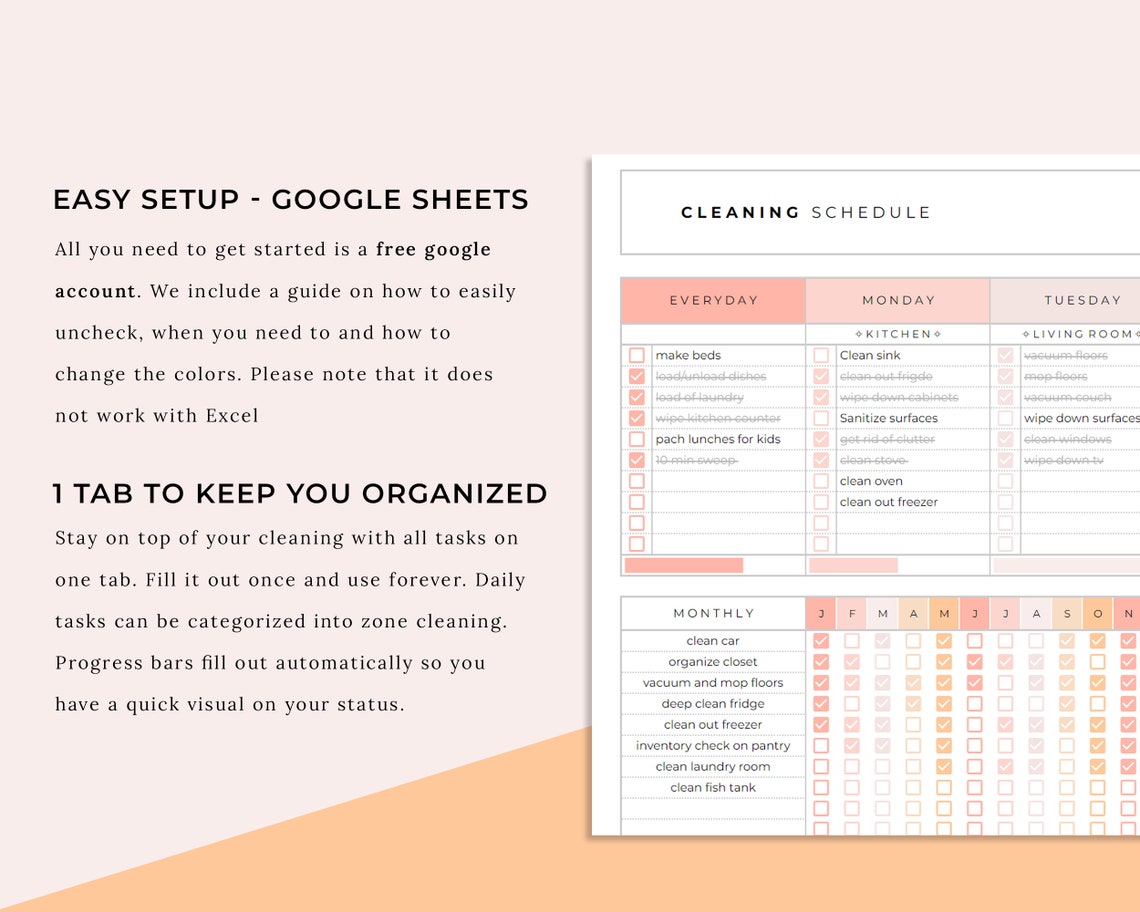 Cleaning Schedule Spreadsheet Cleaning Checklist Cleaning - Etsy