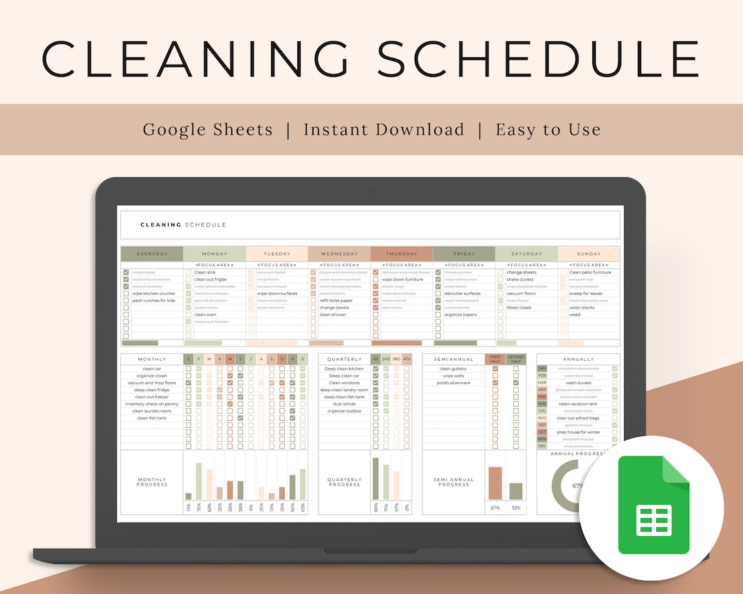 Cleaning Checklist Spreadsheet, Cleaning Schedule, Cleaning Tracker ...