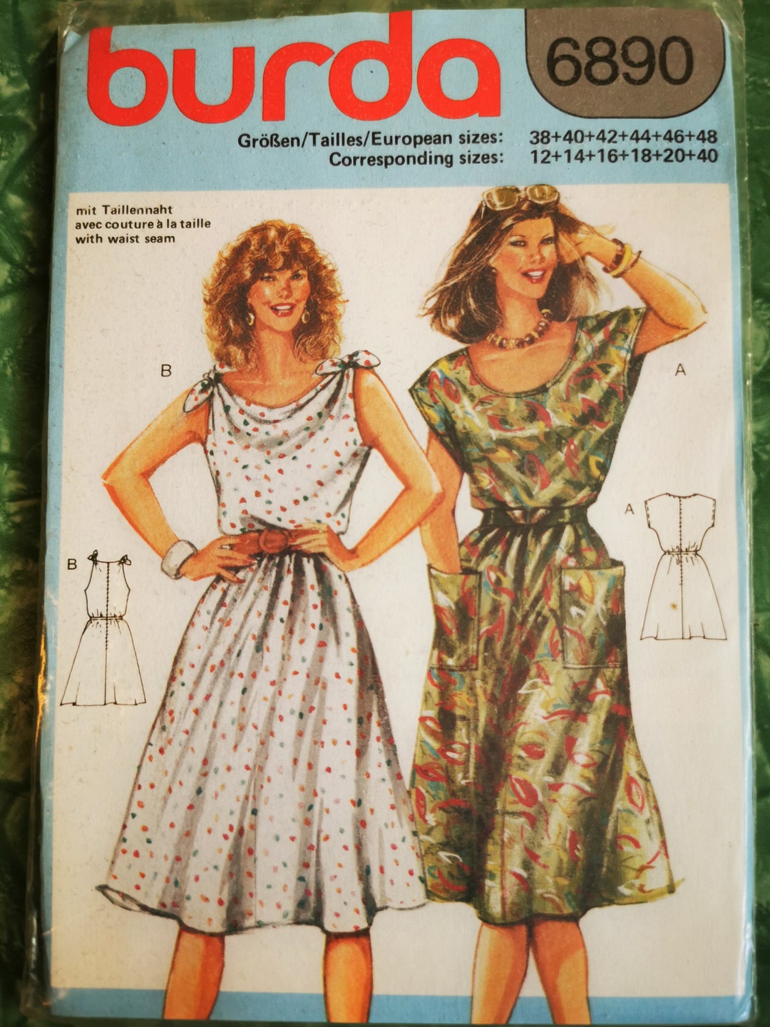 Bust 34, 36, 37, 39, 41, 43, Burda 6890, Dress, Kimono Sleeves ...