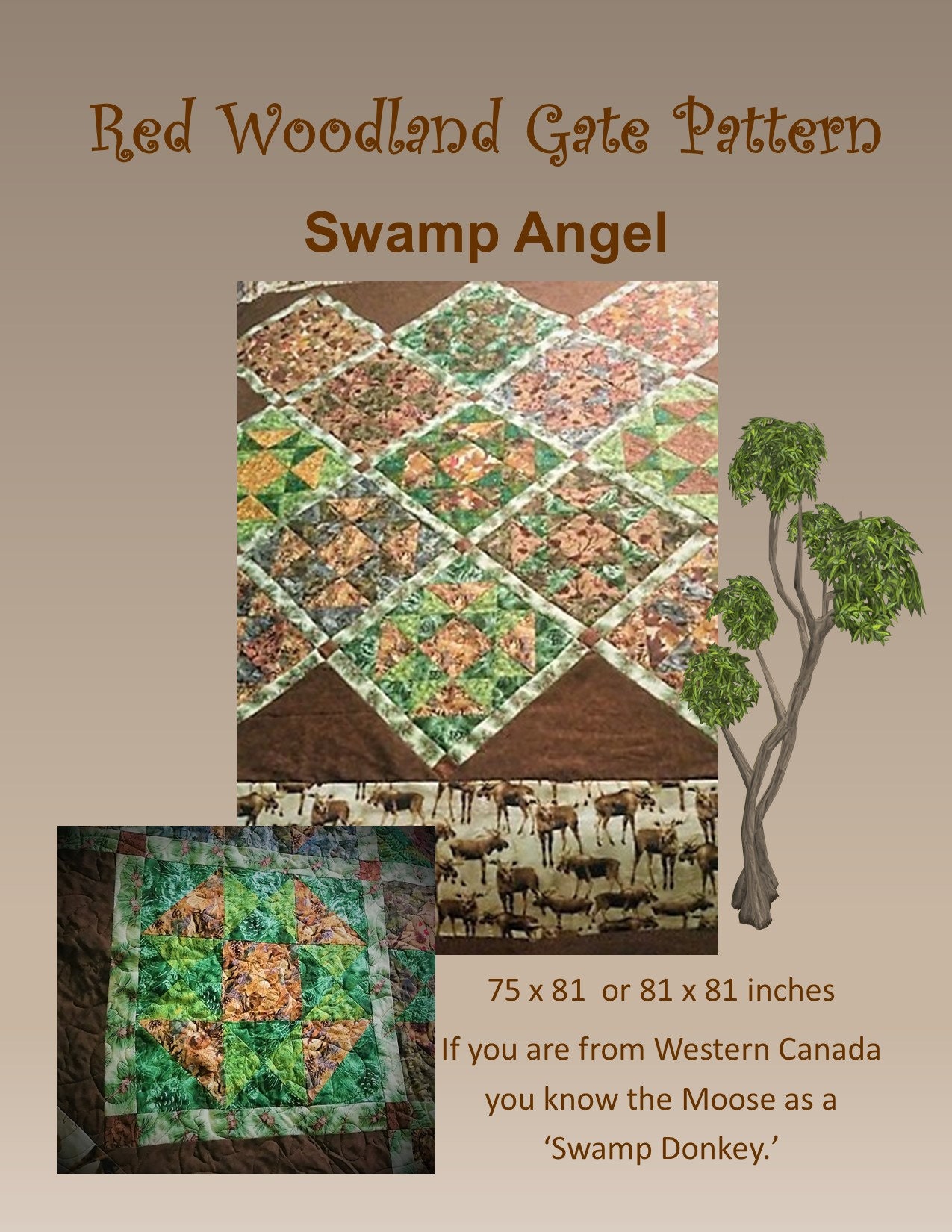 Swamp Angel Quilt Pattern 75 X 81 or 81 X 81 Double Queen Size Woodland ...
