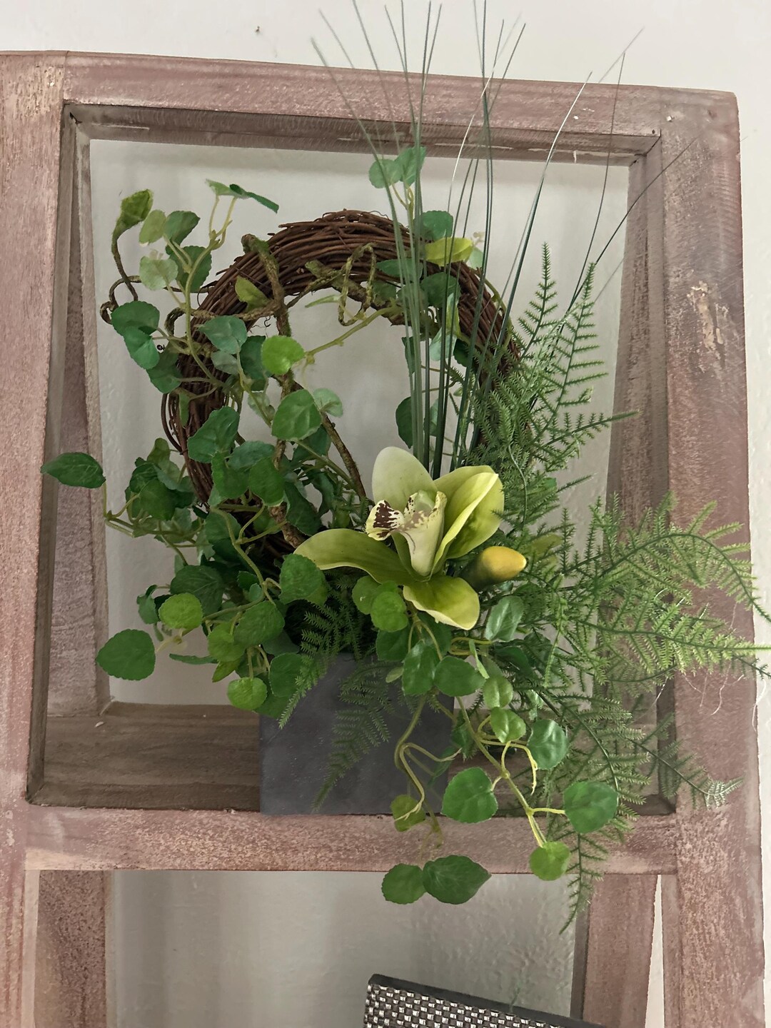 Green Orchard and Ivy Centerpiece Grey Pot Farmhouse Greenery ...