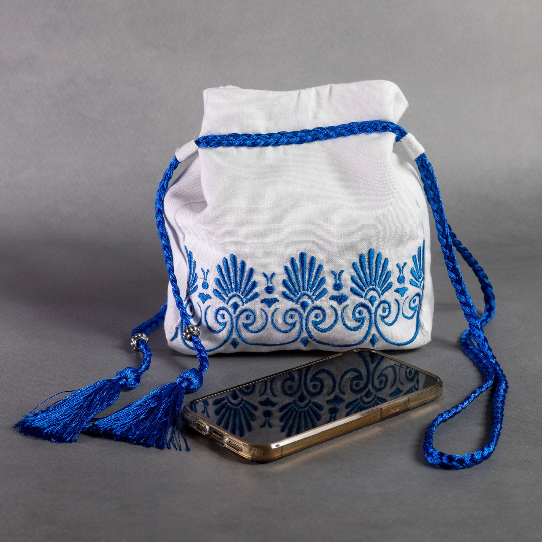 HELEN, Linen Embroidered Bag With a Greek Pattern - Etsy