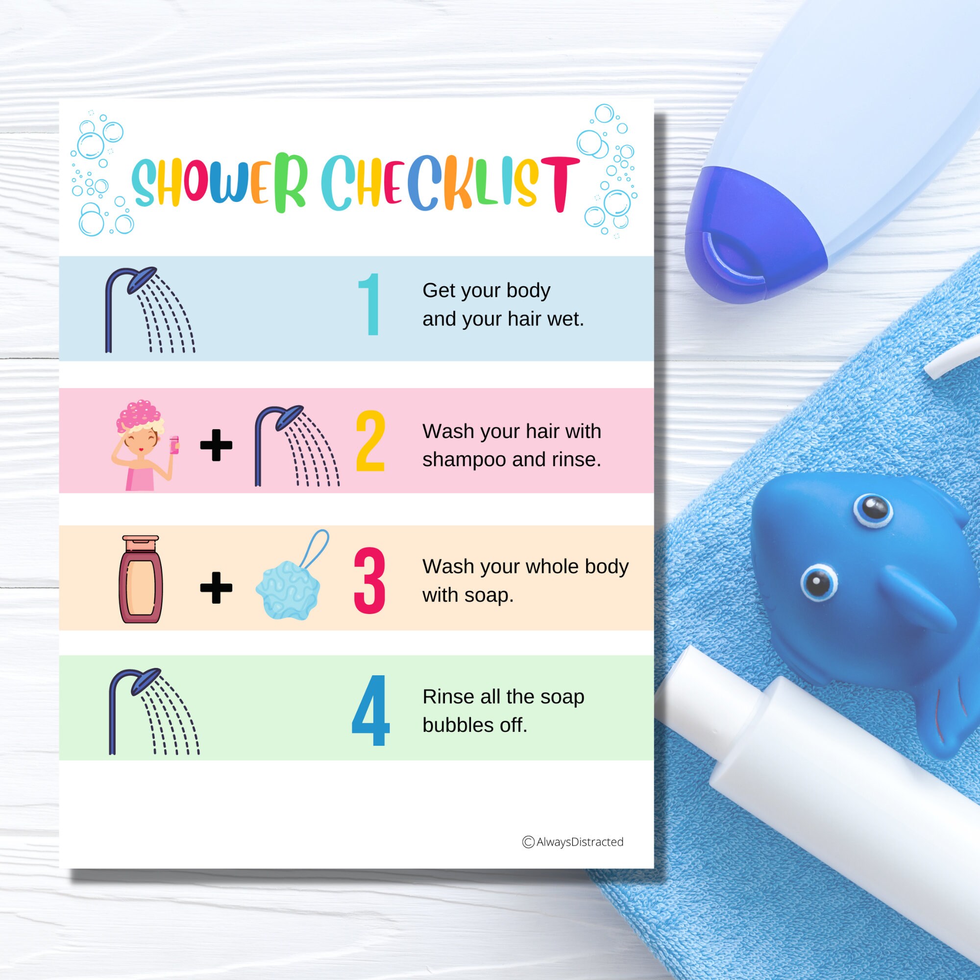 Responsibility Shower Chart for Kids Shower Routine System Printable to ...