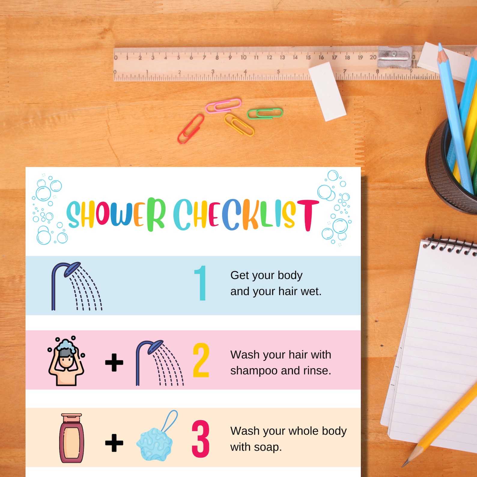 Responsibility Shower Chart for Kids Shower Routine System Printable to ...