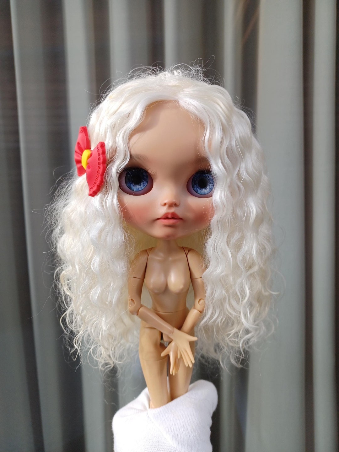 F430 Blythe Scalp TBL and RBL Natural White Curly Hair Angora Goat ...