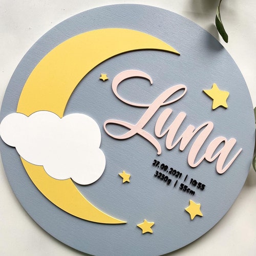 Moon Clouds Stars Nursery Round Sign Digital SVG Laser - Etsy