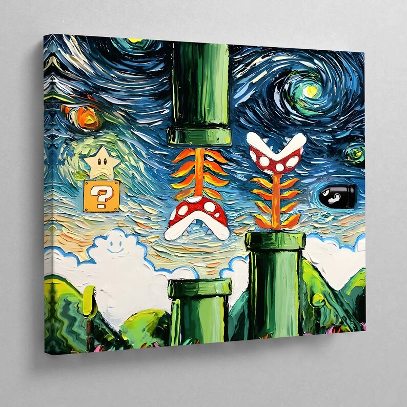 Mario Starry Night Canvas Mario Bros Glass Art Mario World - Etsy