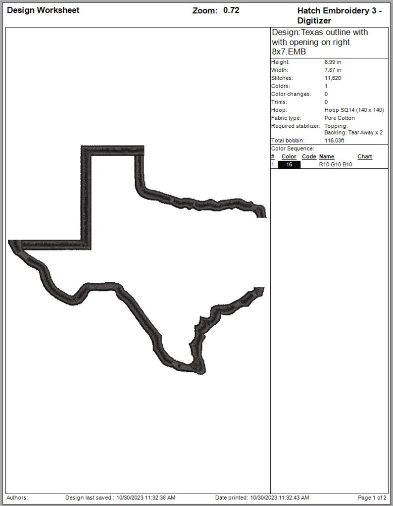 Texas Outline With Opening on the Right Embroidery Design Size(s): 2x2 ...