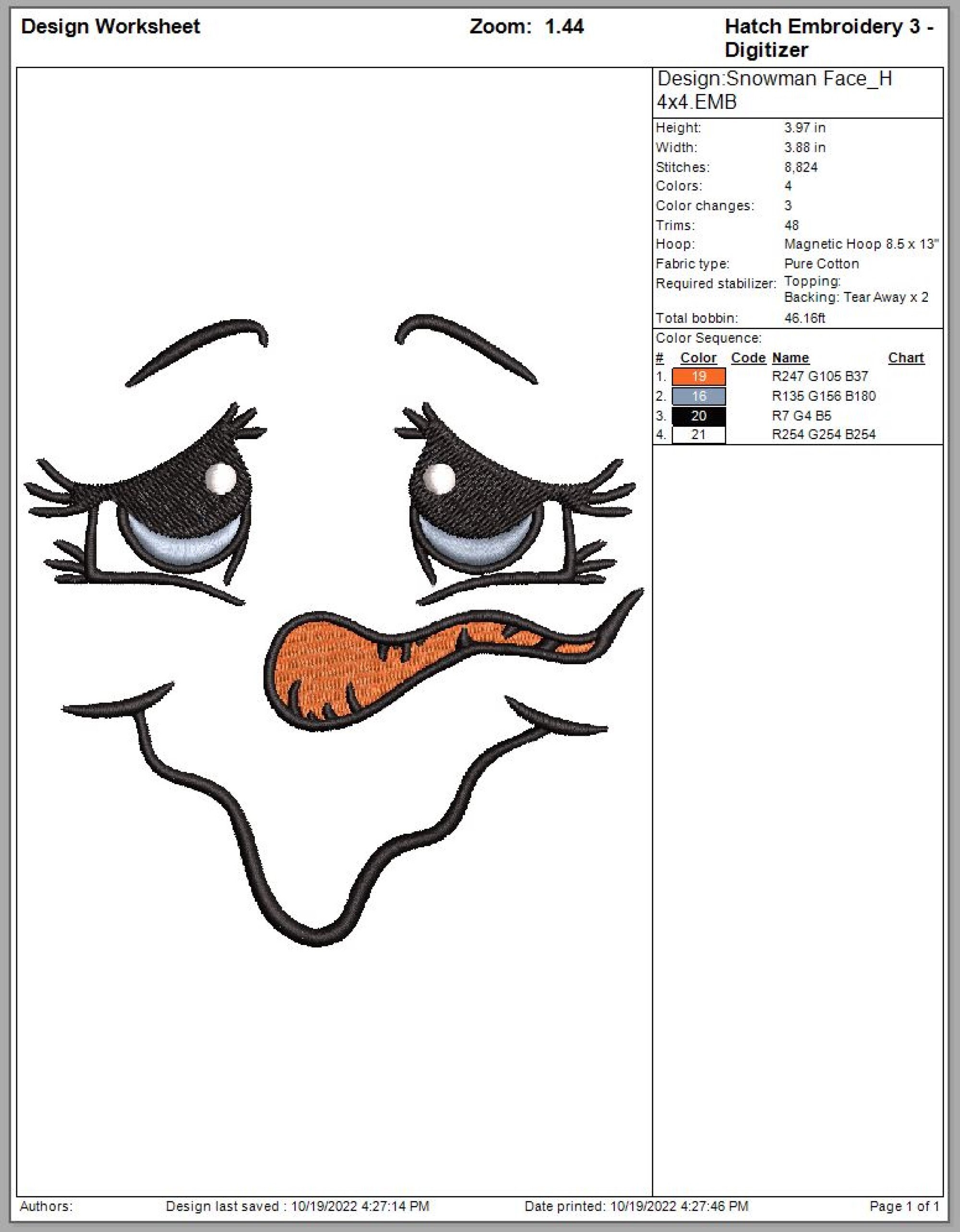 Snowman Face Embroidery Design Size(s) 3"x3", 4"x4", 5"x5", 6"x6", and ...