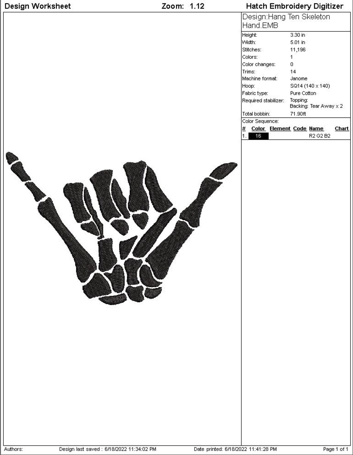 Skeleton Hand Hang Ten / Hang Loose 3.3" X 5" Embroidery Design - Etsy