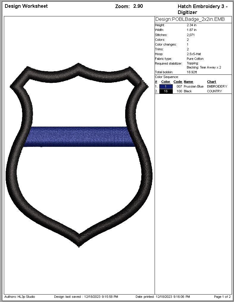 Police Officer Blue Line Badge Embroidery Design Size(s): 1x1.25", 2x2 ...