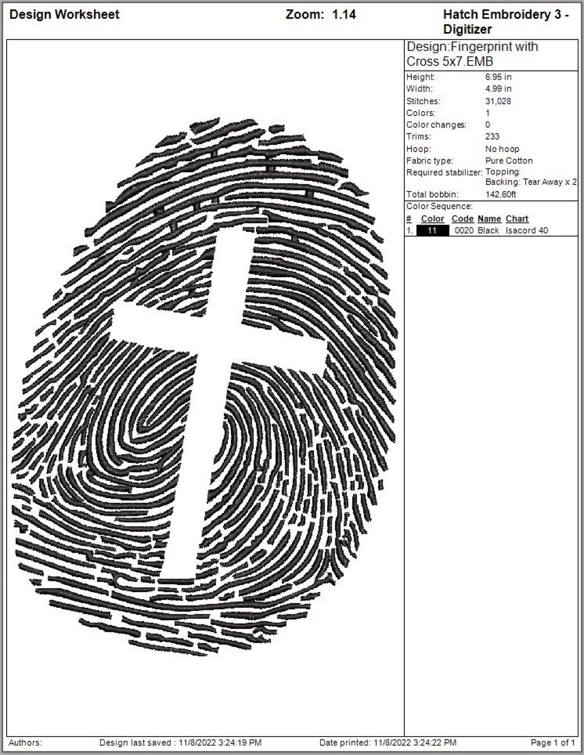 Fingerprint With Cross Embroidery Design Size(s): 4" X 3", 5" X 4" and ...
