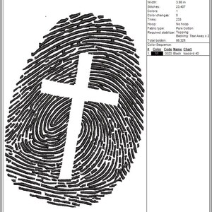 Fingerprint With Cross Embroidery Design Size(s): 4" X 3", 5" X 4" and ...