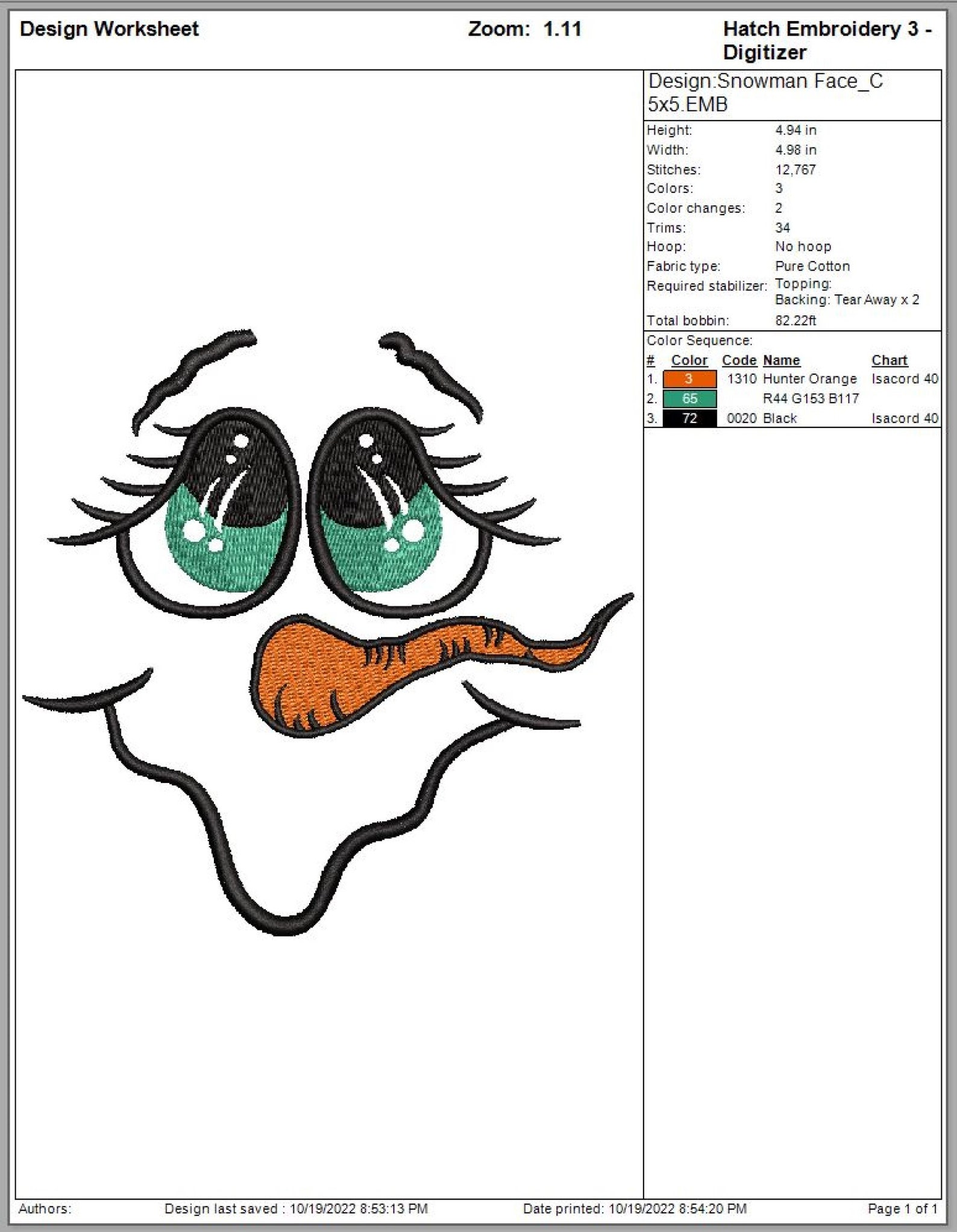 Snowman Face Embroidery Design Size(s): 3"x3", 4"x4", 5"x5", and 6"x6 ...