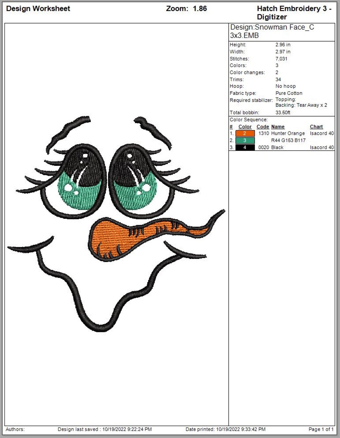 Snowman Face Embroidery Design Size(s): 3"x3", 4"x4", 5"x5", and 6"x6 ...