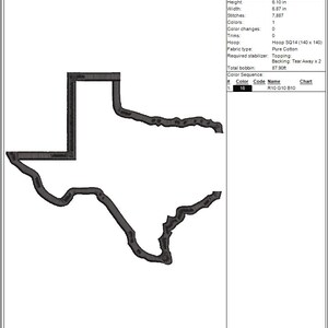 Texas Outline With Opening on the Right Embroidery Design Size(s): 2x2 ...