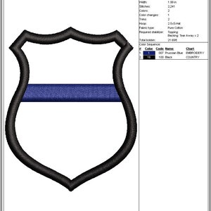 Police Officer Blue Line Badge Embroidery Design Size(s): 1x1.25", 2x2 ...