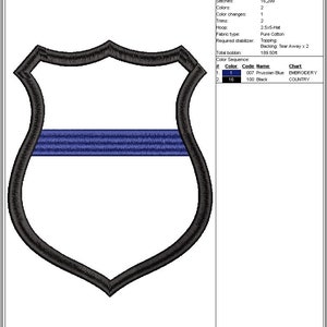 Police Officer Blue Line Badge Embroidery Design Size(s): 1x1.25", 2x2 ...