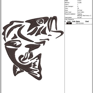 Bass Embroidery Design Size(s): 2x2", 3x3", 4x4", 5x5", 6x6", 7x7", 8x8 ...