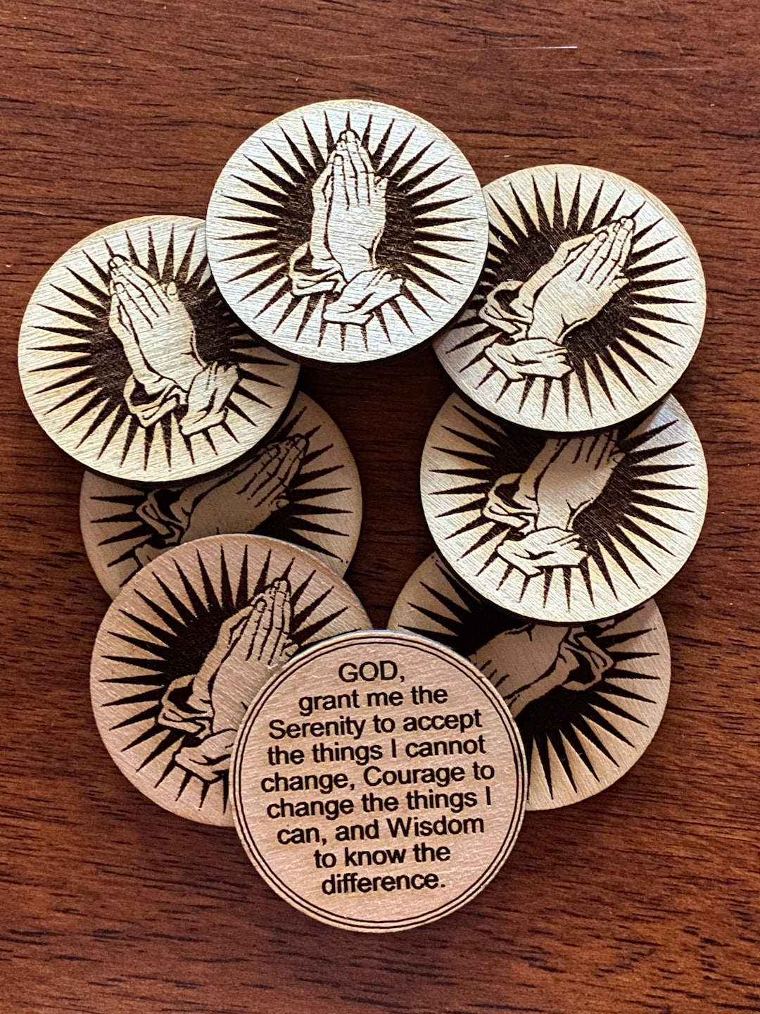 Prayer Coin Custom Laser Engraved Wooden Token With Both Sides Laser ...
