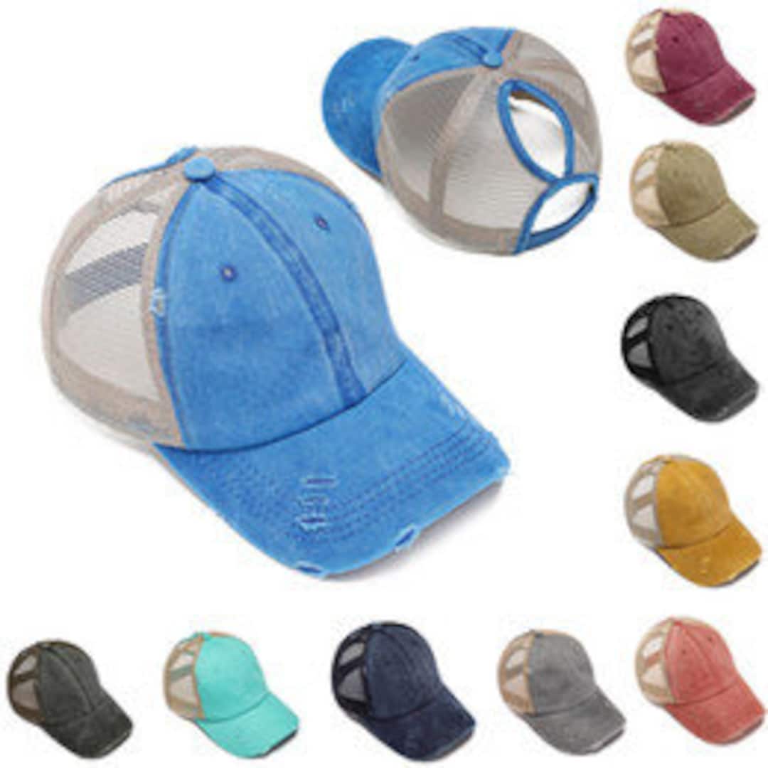 Non-structured Ponytail Distressed Hats With Nylon Mesh Back - Etsy