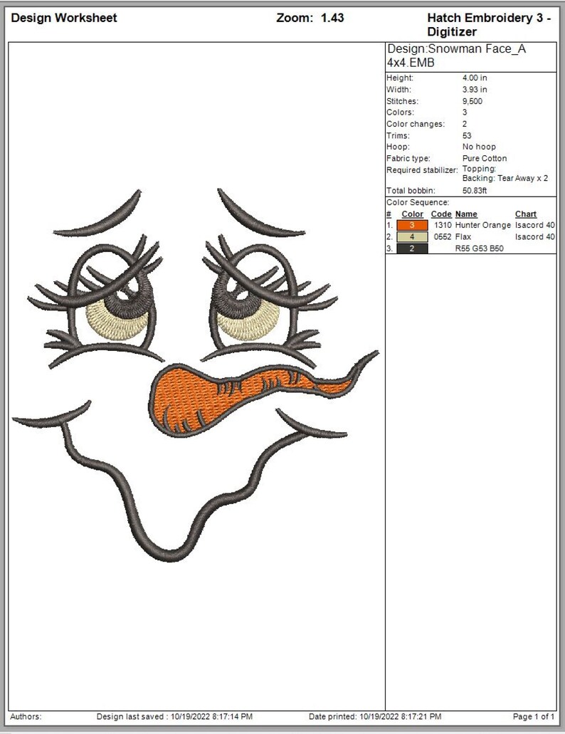 Snowman Face Embroidery Design Size(s): 3"x3", 4"x4", 5"x5", and 6"x6 ...