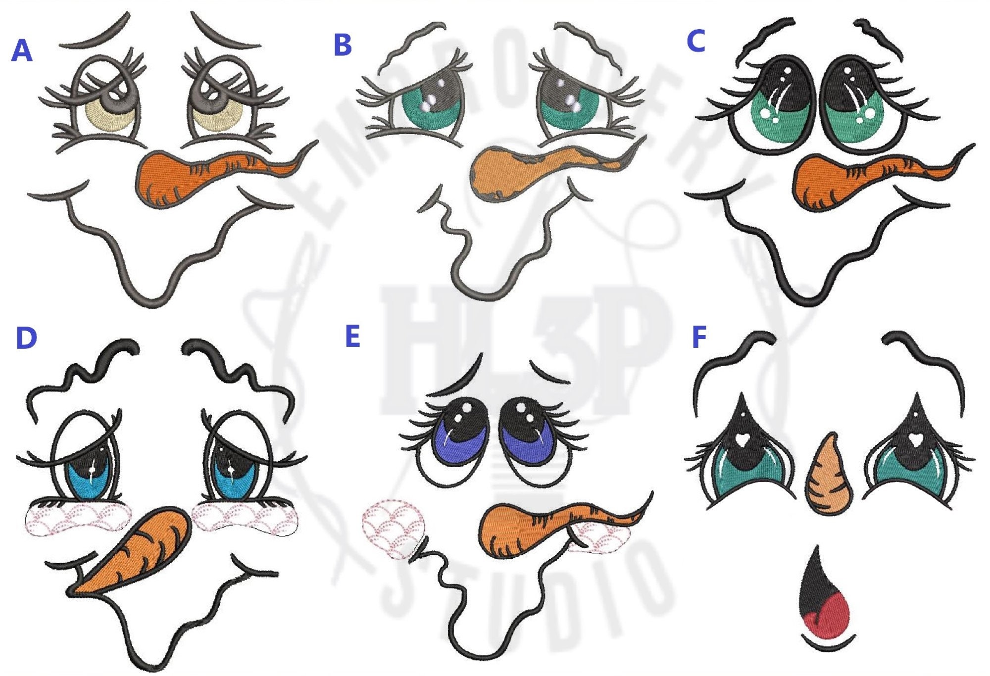Snowman Face Embroidery Designs Size(s) 2", 3", 4", 5", 6", and 7" - Etsy