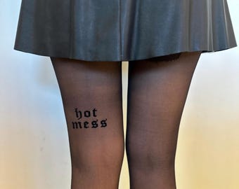 Sheer Black Tights With “angel” Print – Bold Statement Tights, Edgy ...