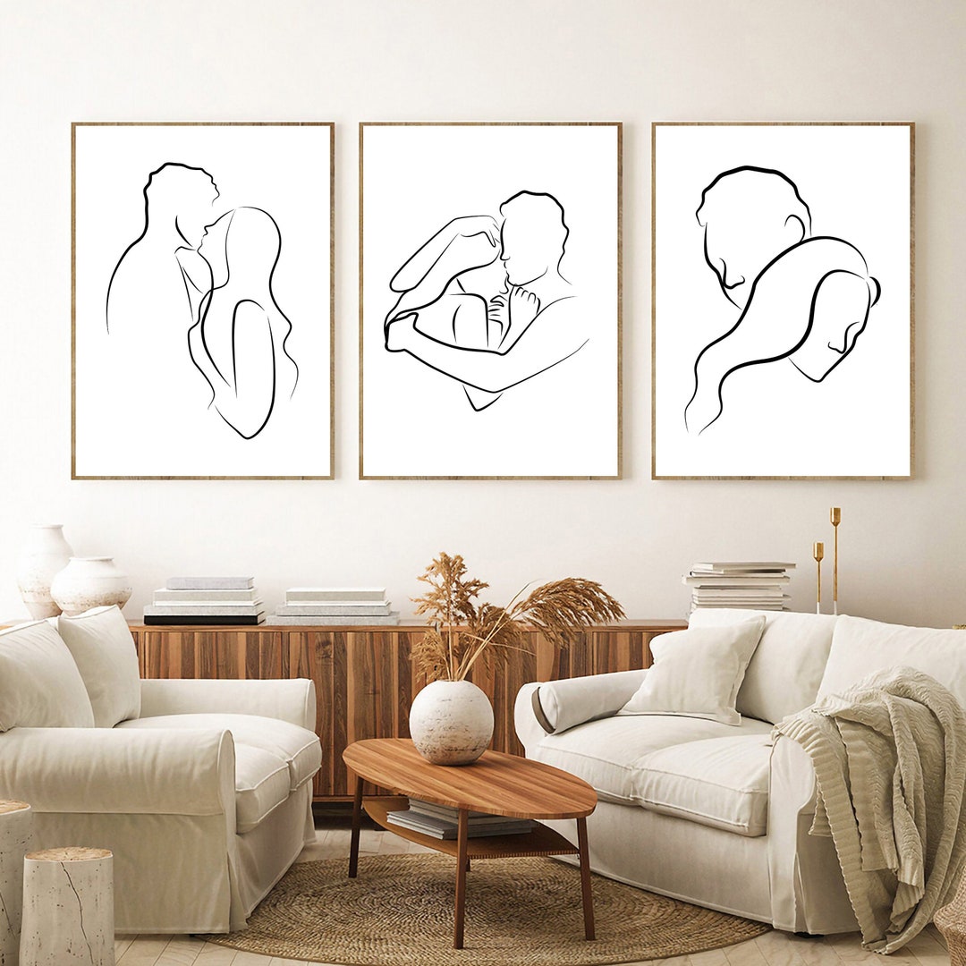 3 Piece Wall Art of Couple Line Art One Line Drawing Bedroom - Etsy