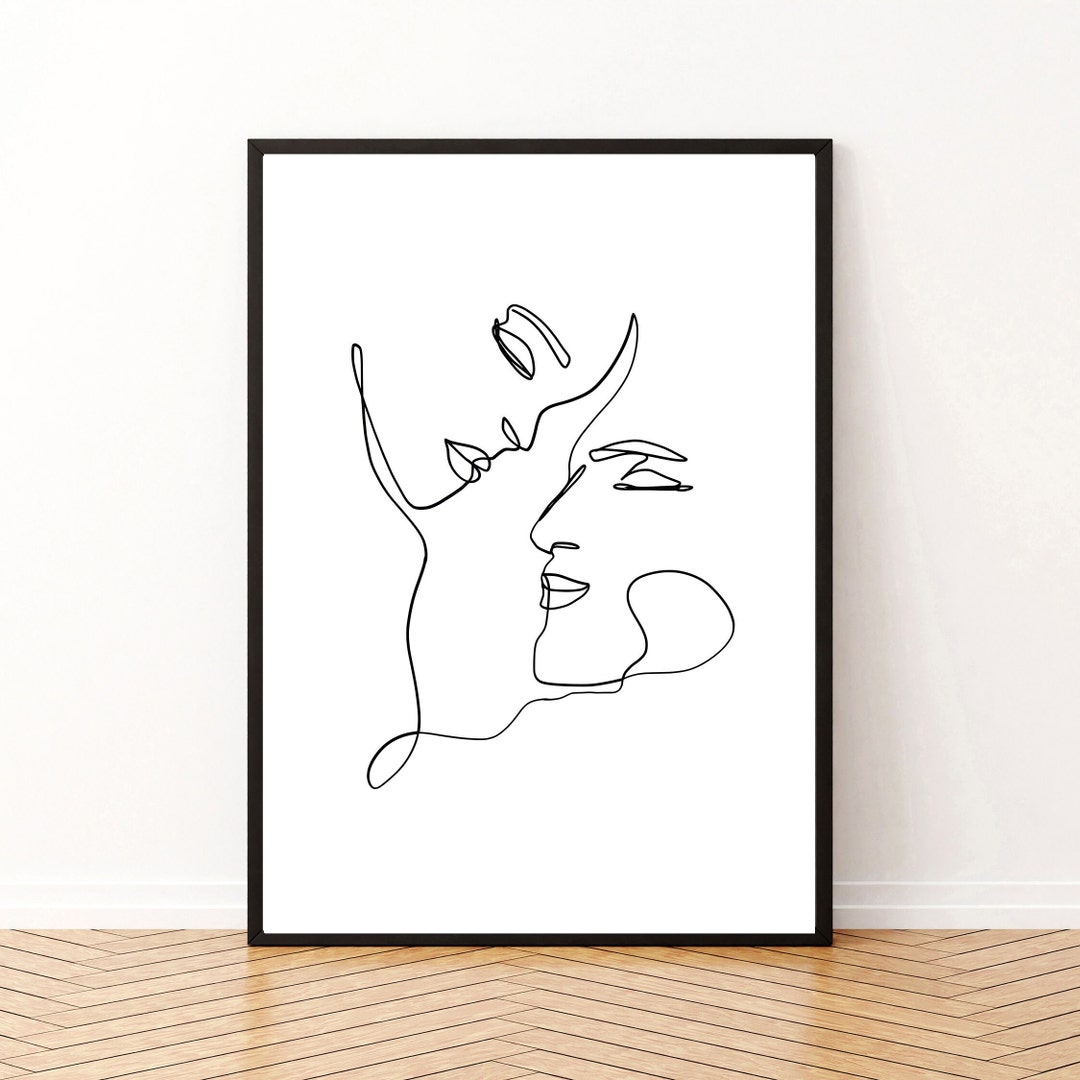 Couple Line Art One Line Drawing Aesthetic Posters, Bedroom Wall Decor ...