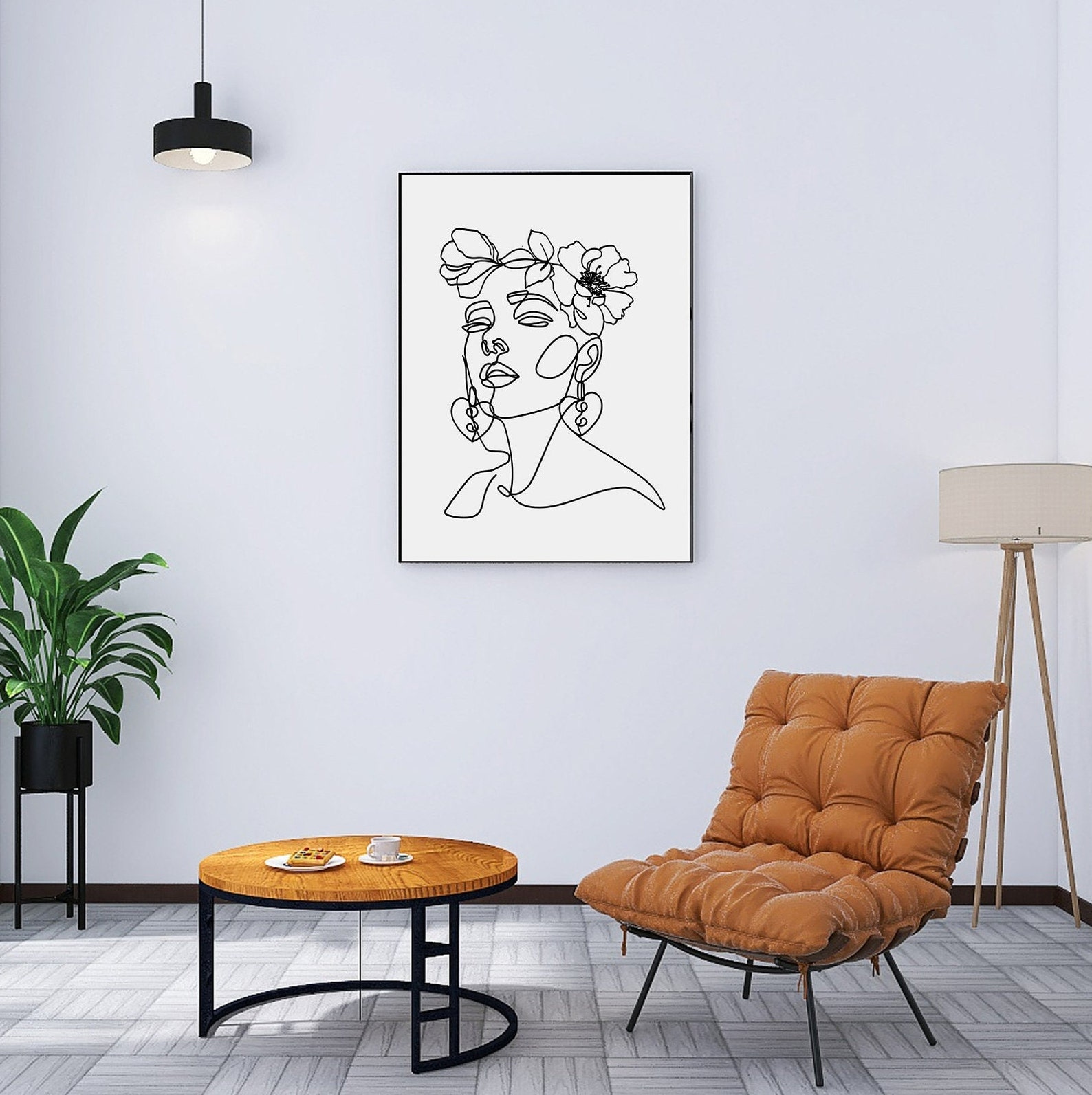 Neutral Woman Line Art Woman Face Line Art Head Flowers - Etsy