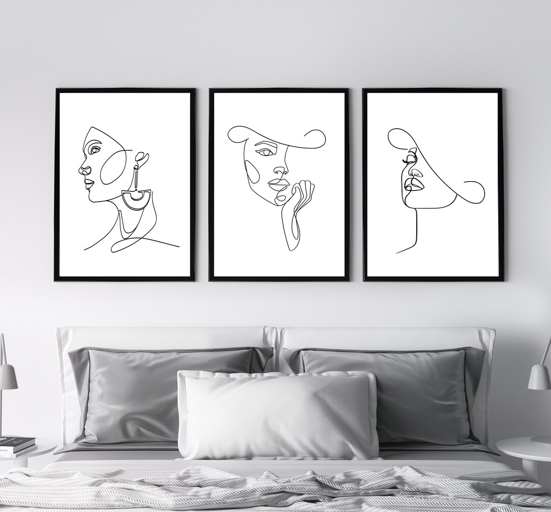 Set of 3 Line Art Woman Face Printable Female Face - Etsy