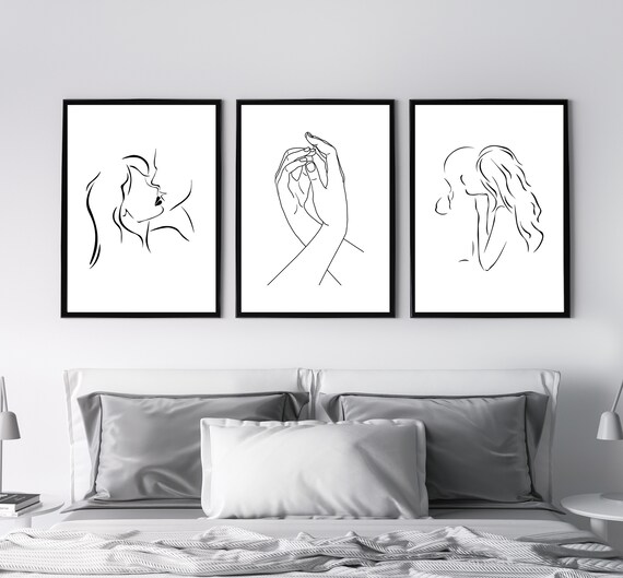 Set of 3 Couple Line Art Couple Line Art Poster Bedroom Set - Etsy
