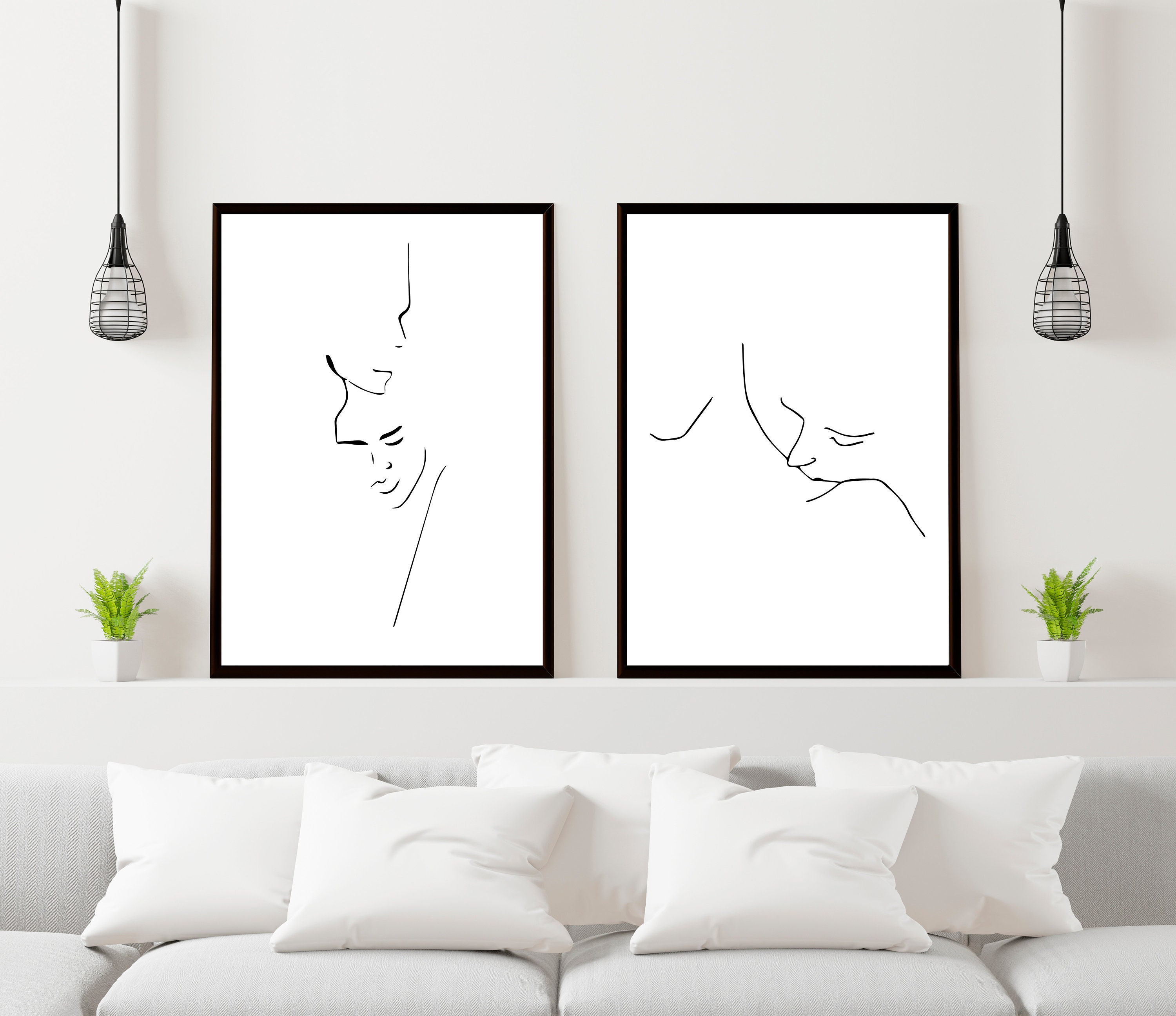 One Line Drawing Gallery Set of 2 Couple Hug Line Art - Etsy