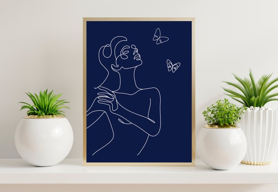 Blue Woman Line Art Woman Face Female Line Art Printable - Etsy