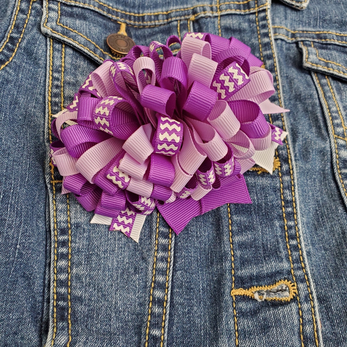 Purple Loopy Pompom Bows Large Loopy Bow, Loopy Pom Pom Pigtails - Etsy