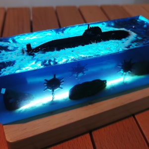 Submarine Miniature Landscaping Lamp, Battleship Submarine Table Decor ...