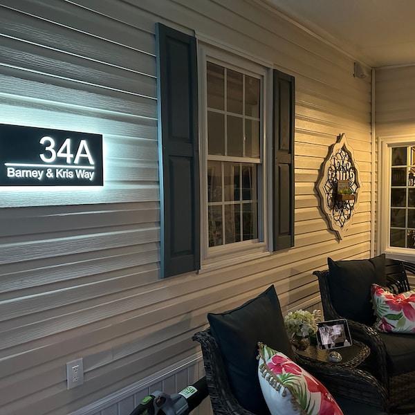 Custom Backlit House Number Sign Modern Metal Hotel Room Address Light ...