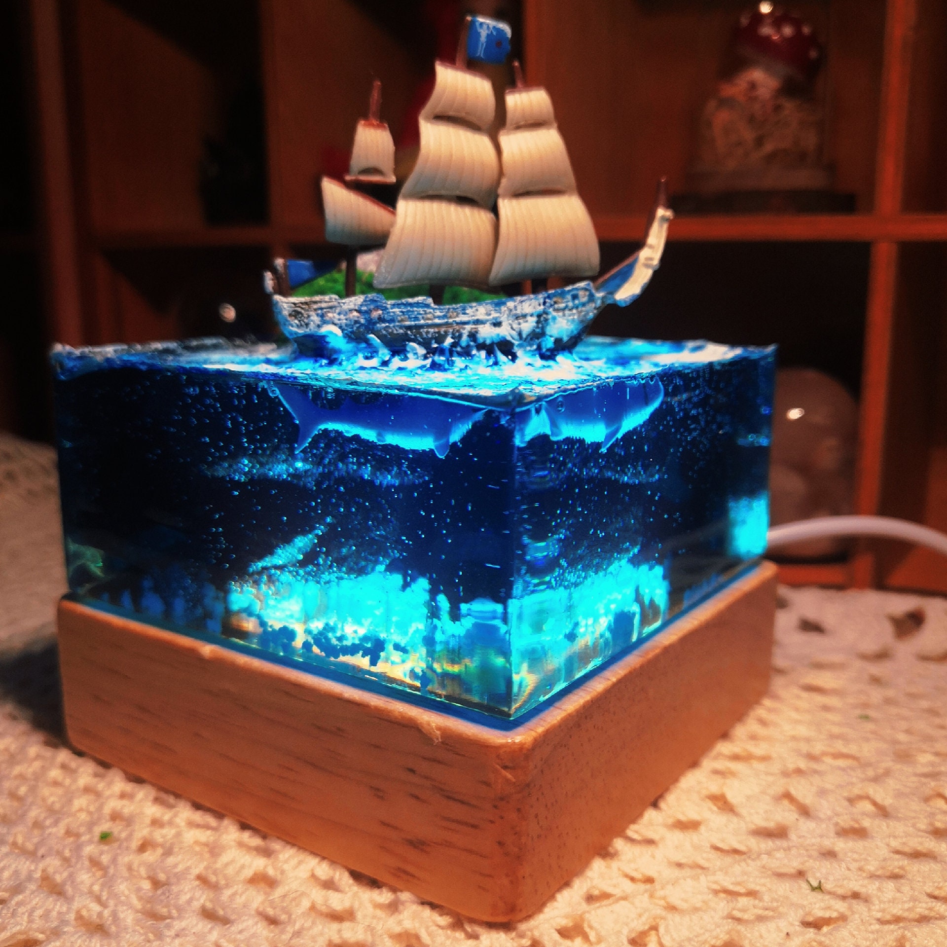 Pirate Ship Epoxy Resin Art Night Lamp Solid Wood Lamp - Etsy Canada