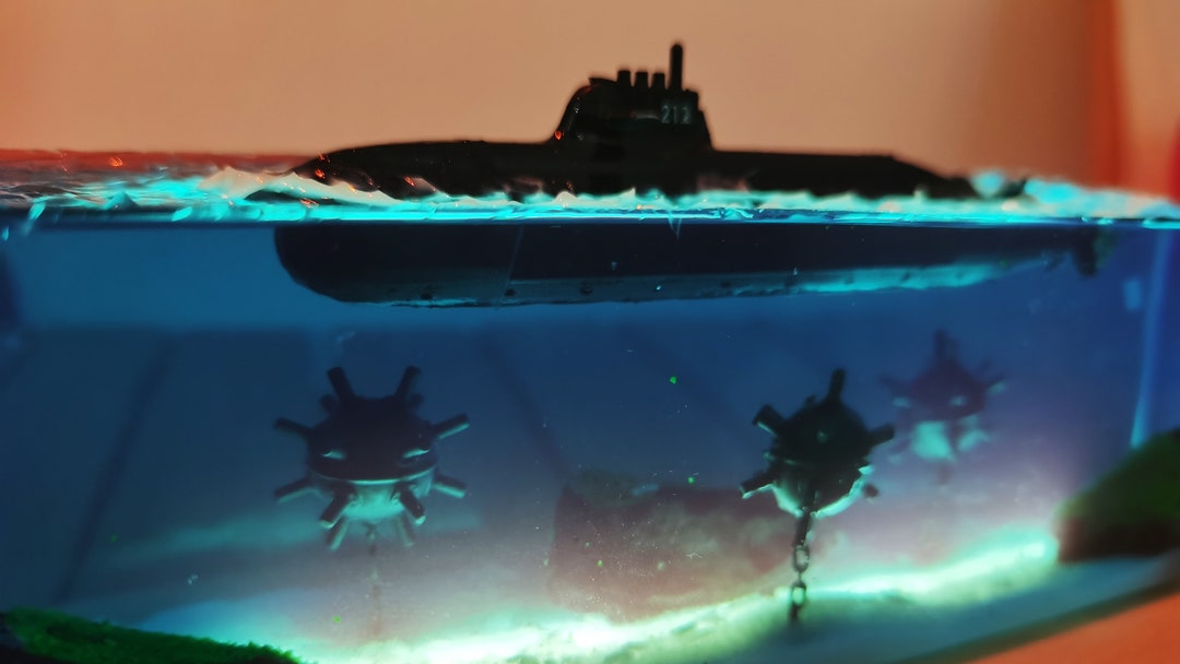 Submarine Miniature Landscaping Lamp, Battleship Submarine Table Decor ...