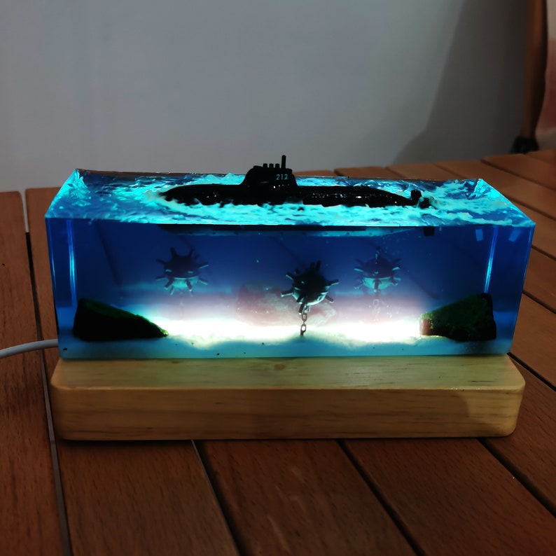 Submarine Miniature Landscaping Lamp, Battleship Submarine Table Decor ...