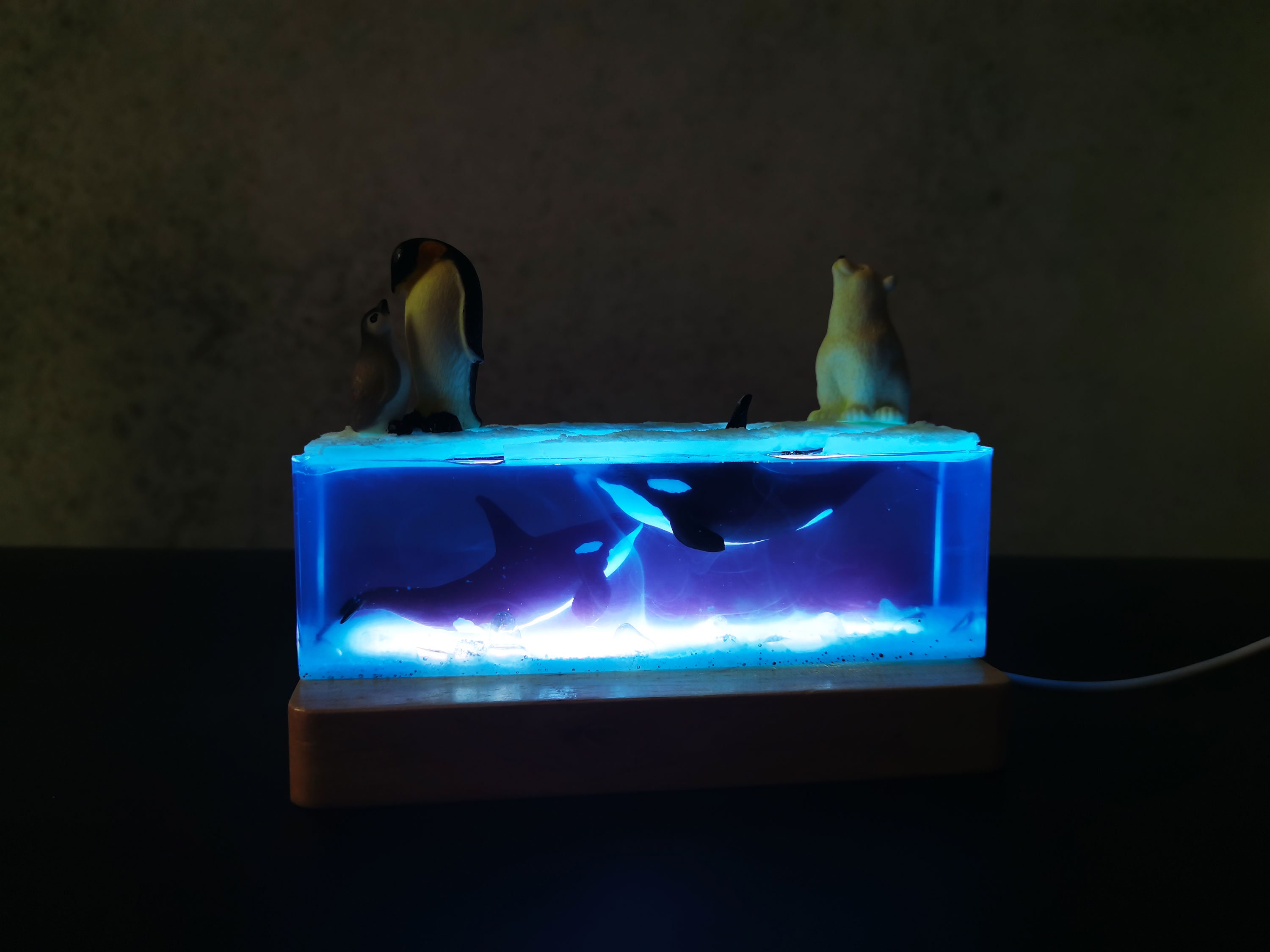 Orca and Penguin Epoxy Resin Lamp, Resin Ocean Art, Office Furniture ...