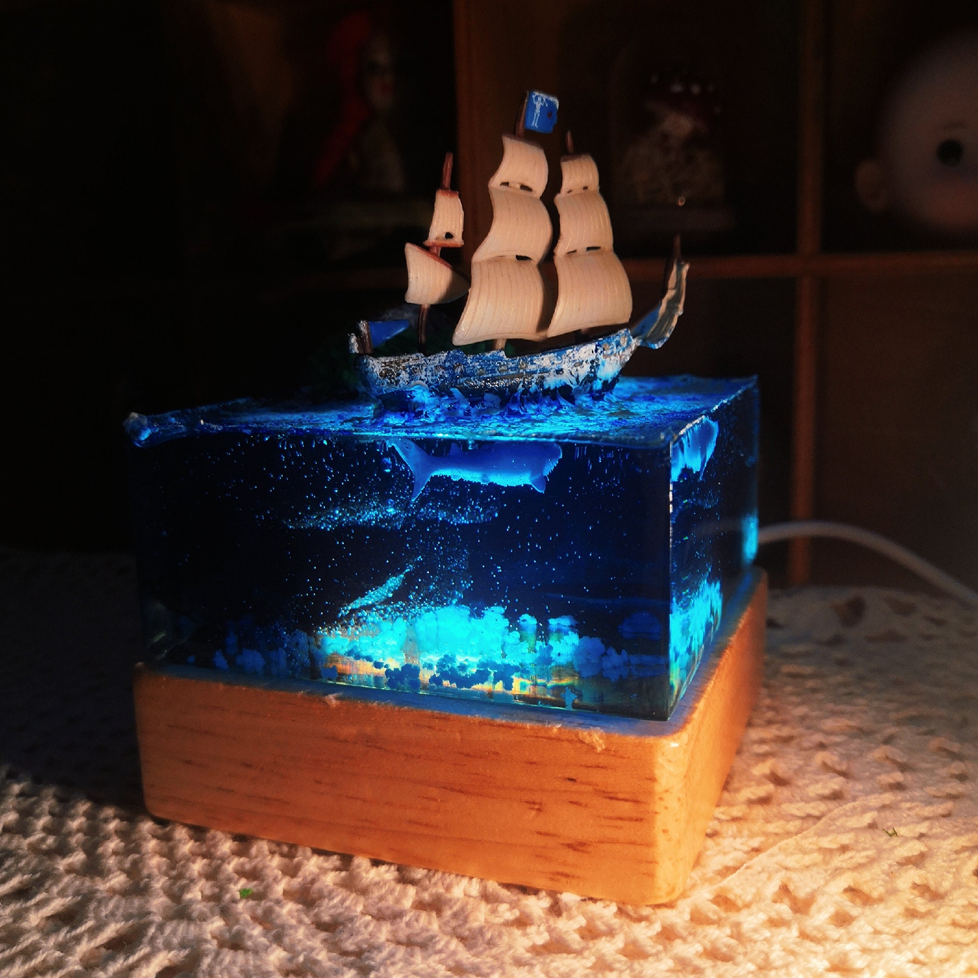 Pirate Ship Epoxy Resin Art Night Lamp Solid Wood Lamp - Etsy Canada