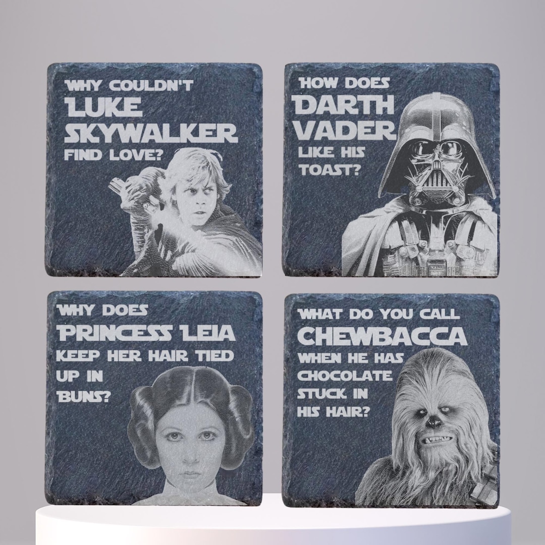 Slate Engraved Star Wars Joke Coasters, Gift Luke Skywalker Darth Vader ...
